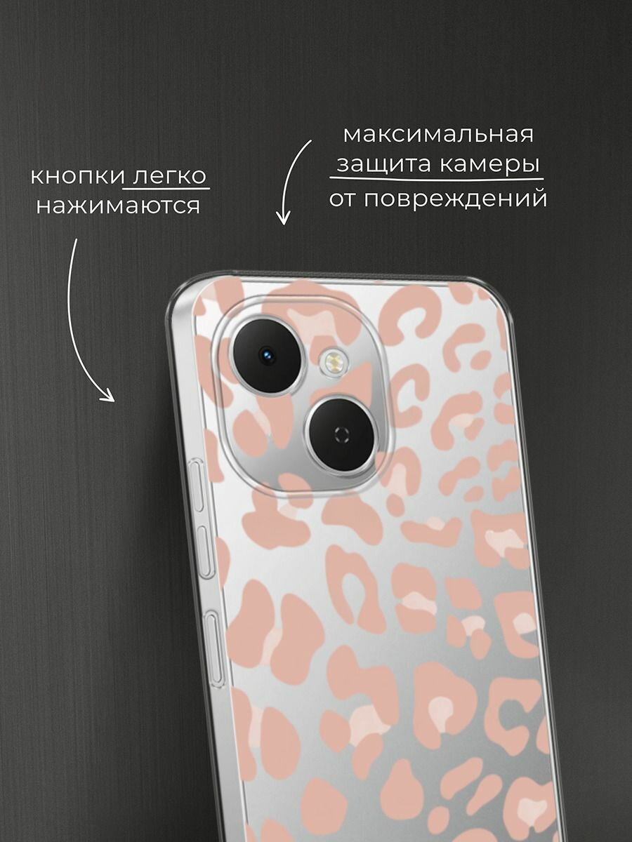 Чехол на Tecno Spark 40C / Текно Спарк 40C с принтом Паттерн бежевый леопард, прозрачный — фото 1