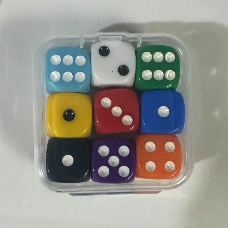 Набор из 9 игральных костей 14 мм и 16 мм, матовые и прозрачные кубики в коробке для настольных игр, RPG и вечеринок