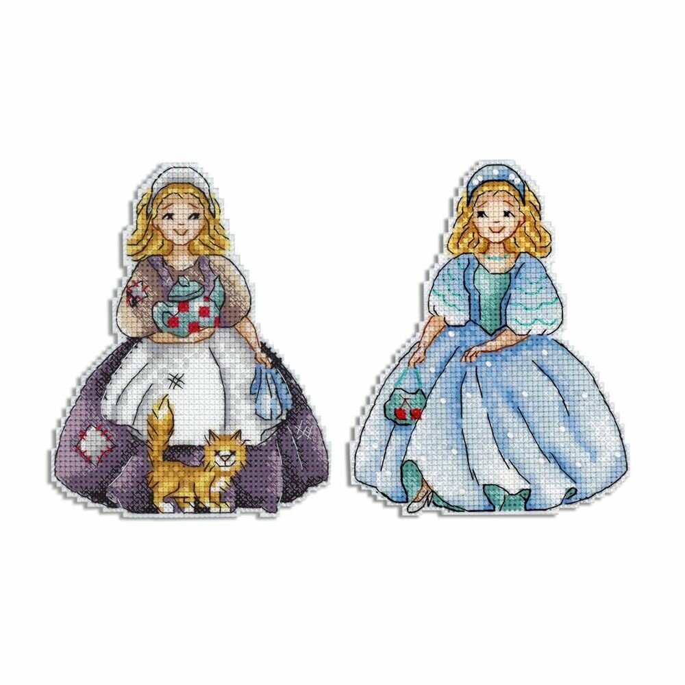 Набор для вышивания крестиком ЖАР-птицА (М. П. Студия) "Хрустальная туфелька" 13х10 см, Люди Детские Сказки Животные Кошки Девочки