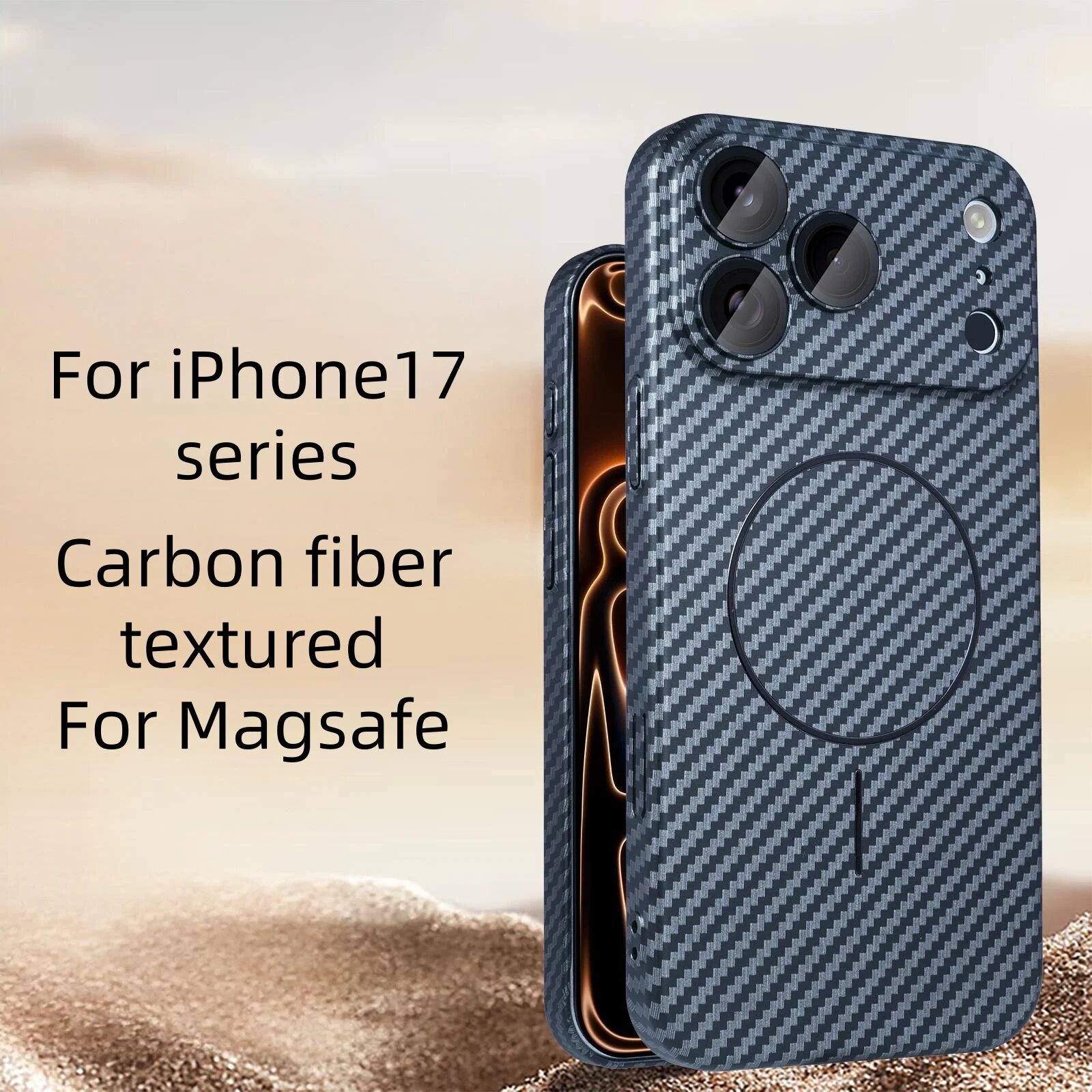Черный чехол для iPhone 13 с текстурой карбон, MagSafe