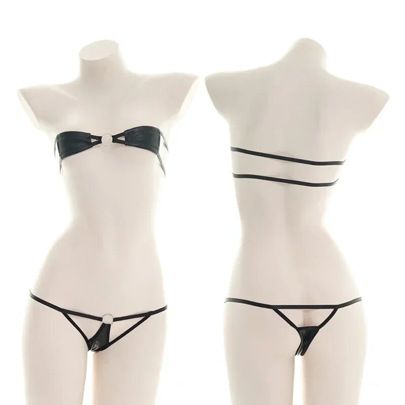 Кожаное боди для взрослых, сексуальное нижнее белье, костюм для ролевых игр, женское нижнее белье, вечерние у бассейна, купальник из латексной кожи, бикини Черный, I