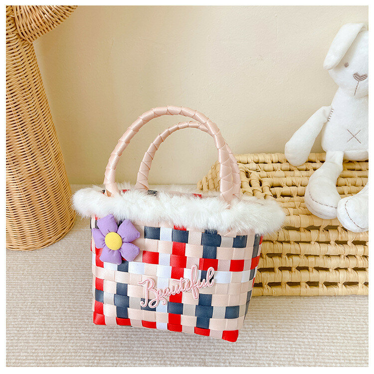 Очаровательная вязаная сумка для детей, легкая и яркая, красно-белая