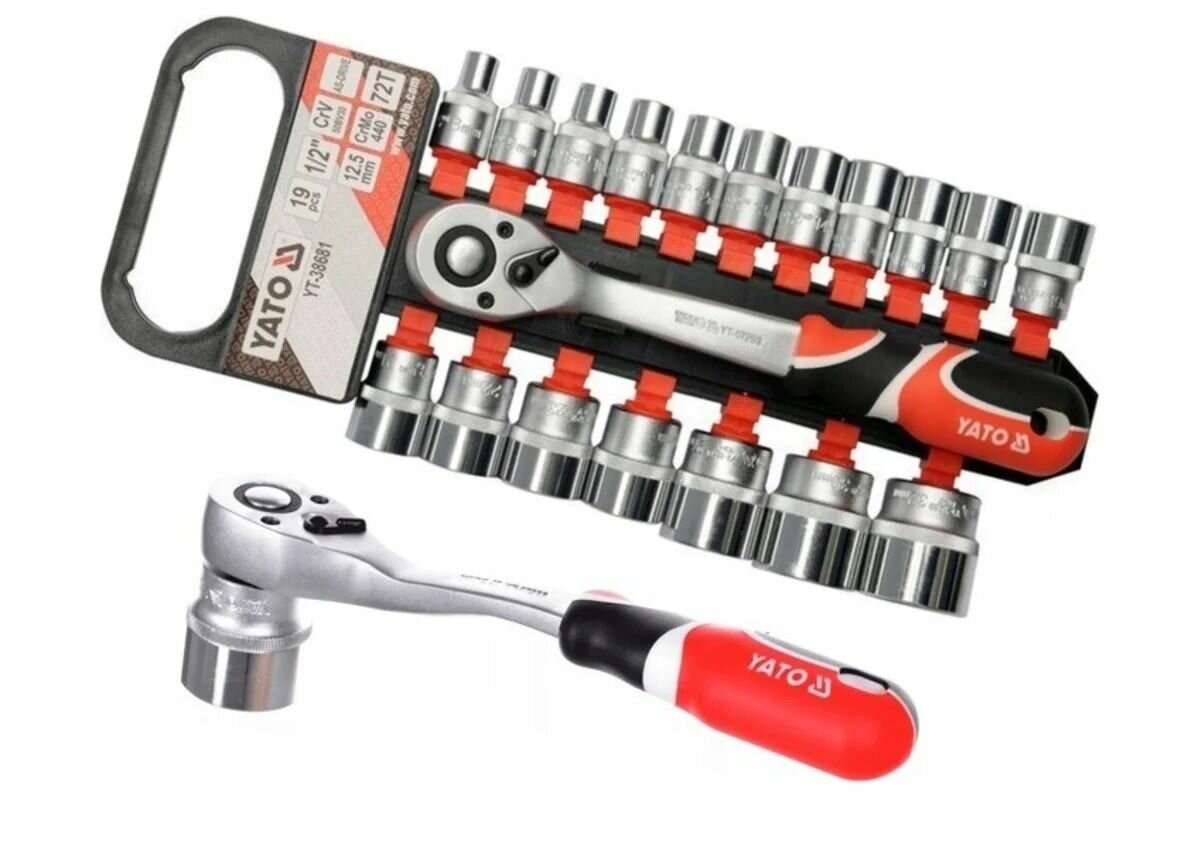 Набор головок с трещоткой YATO 1/2", 19 пр YT-38681