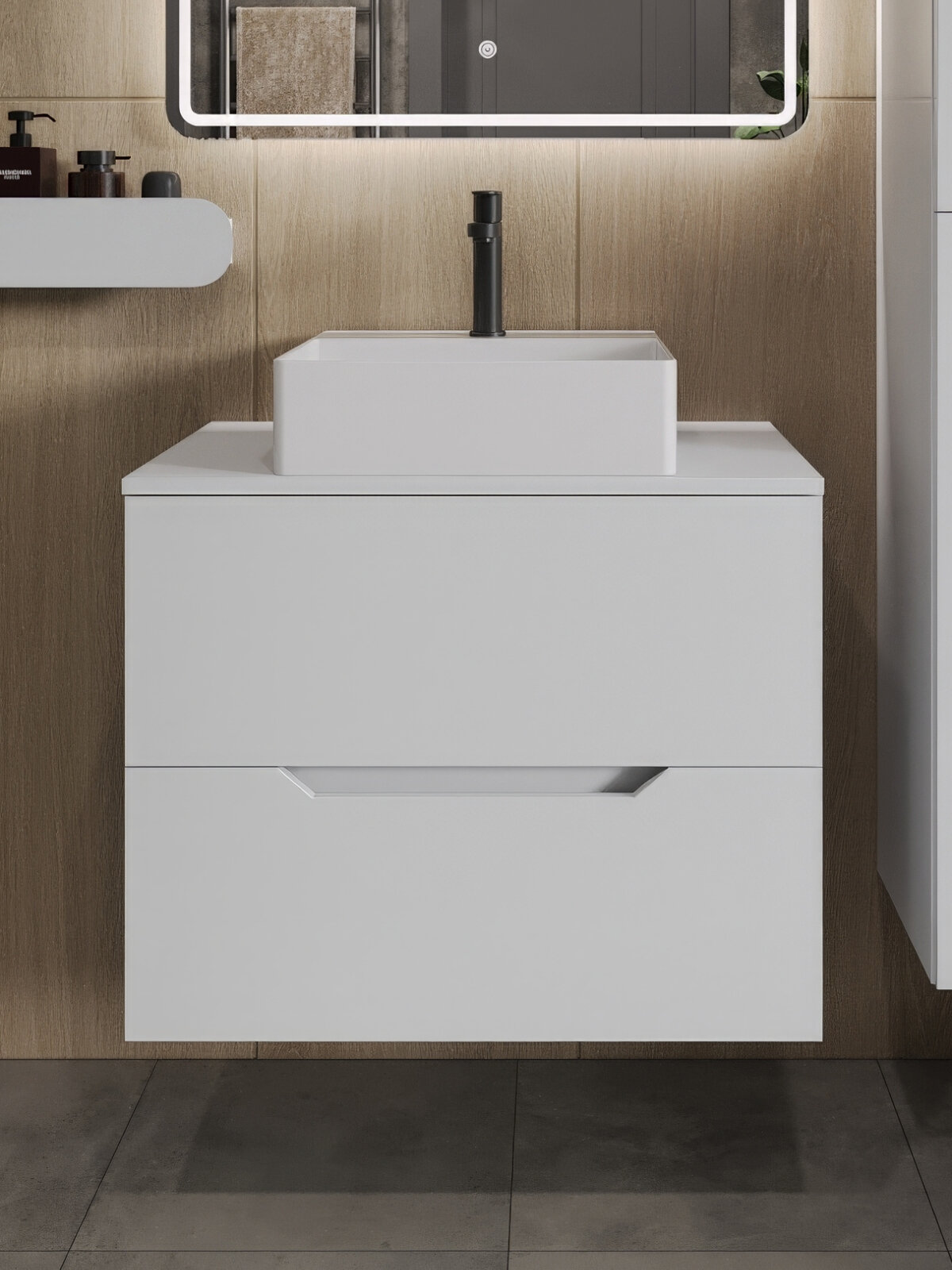 Тумба с раковиной подвесная 70 см Orange Line Li-70TuwMDF+B04-405W, белый матовый