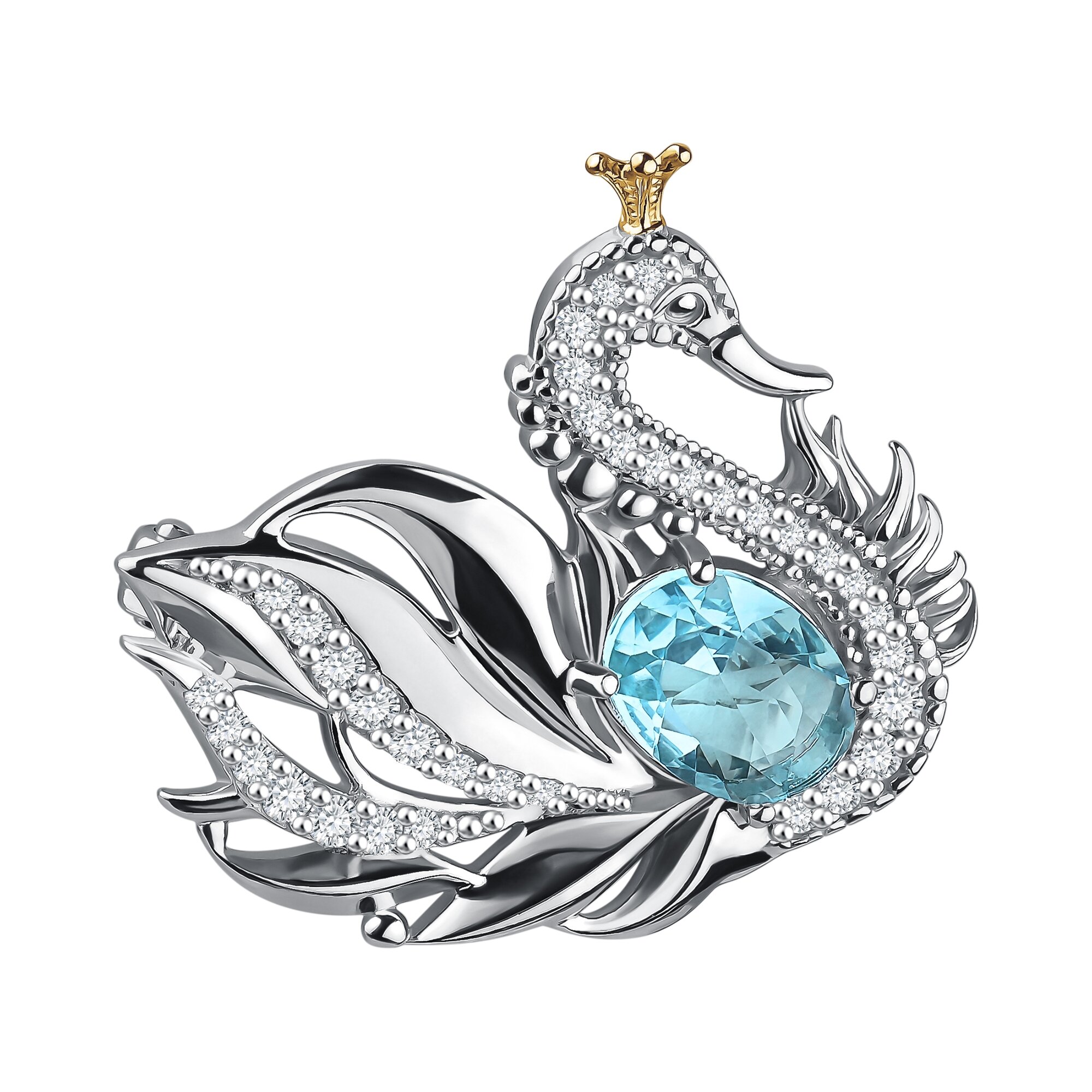 Брошь, серебро, 925 проба, родирование, фианит