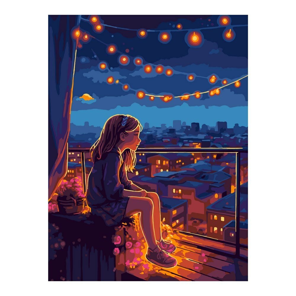 Картина по номерам на картоне "В огнях ночного города", 28,5х38 см