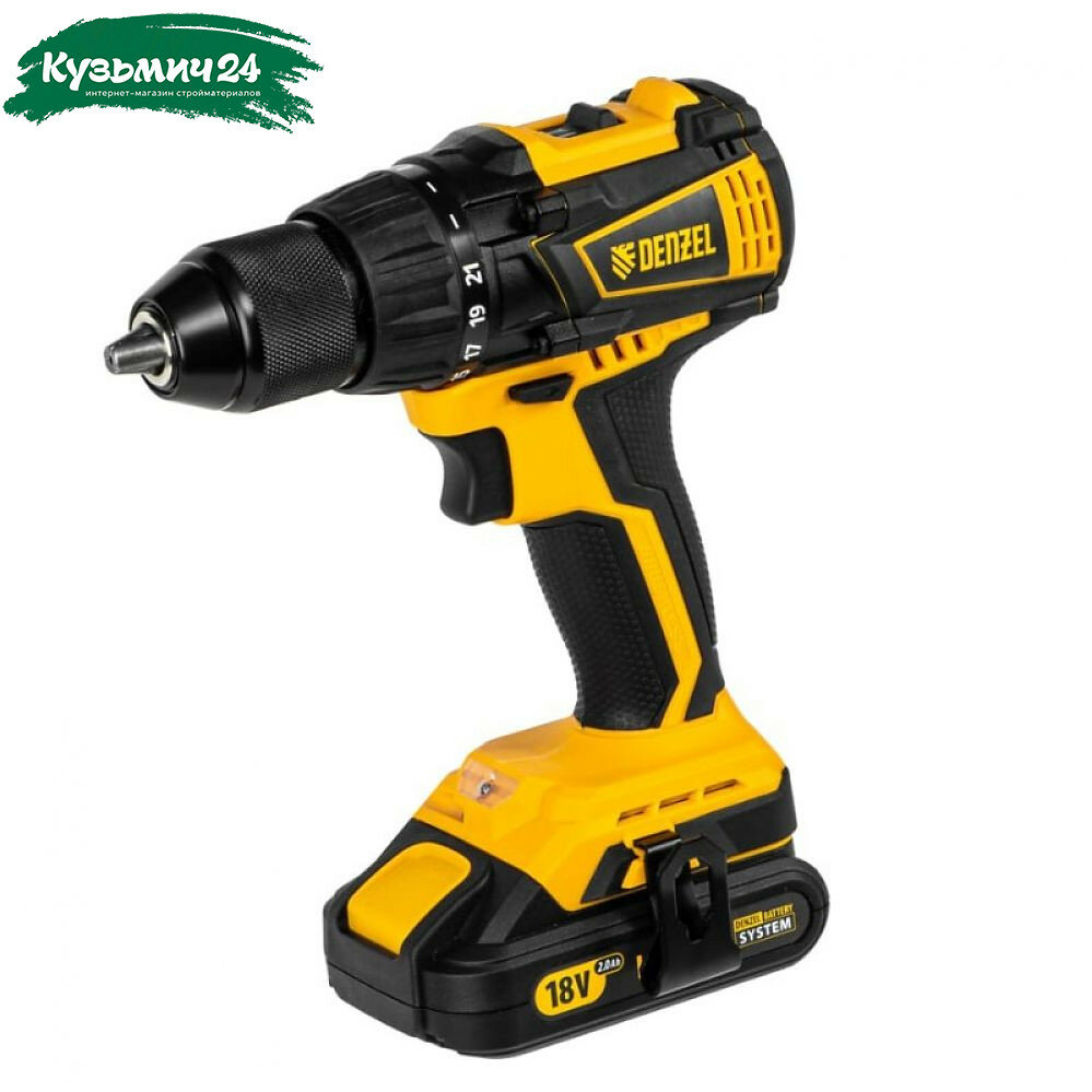 Дрель-шуруповерт аккумуляторная Denzel BLDL-18-02, 2 аккумулятора и зарядное устройство в комплекте