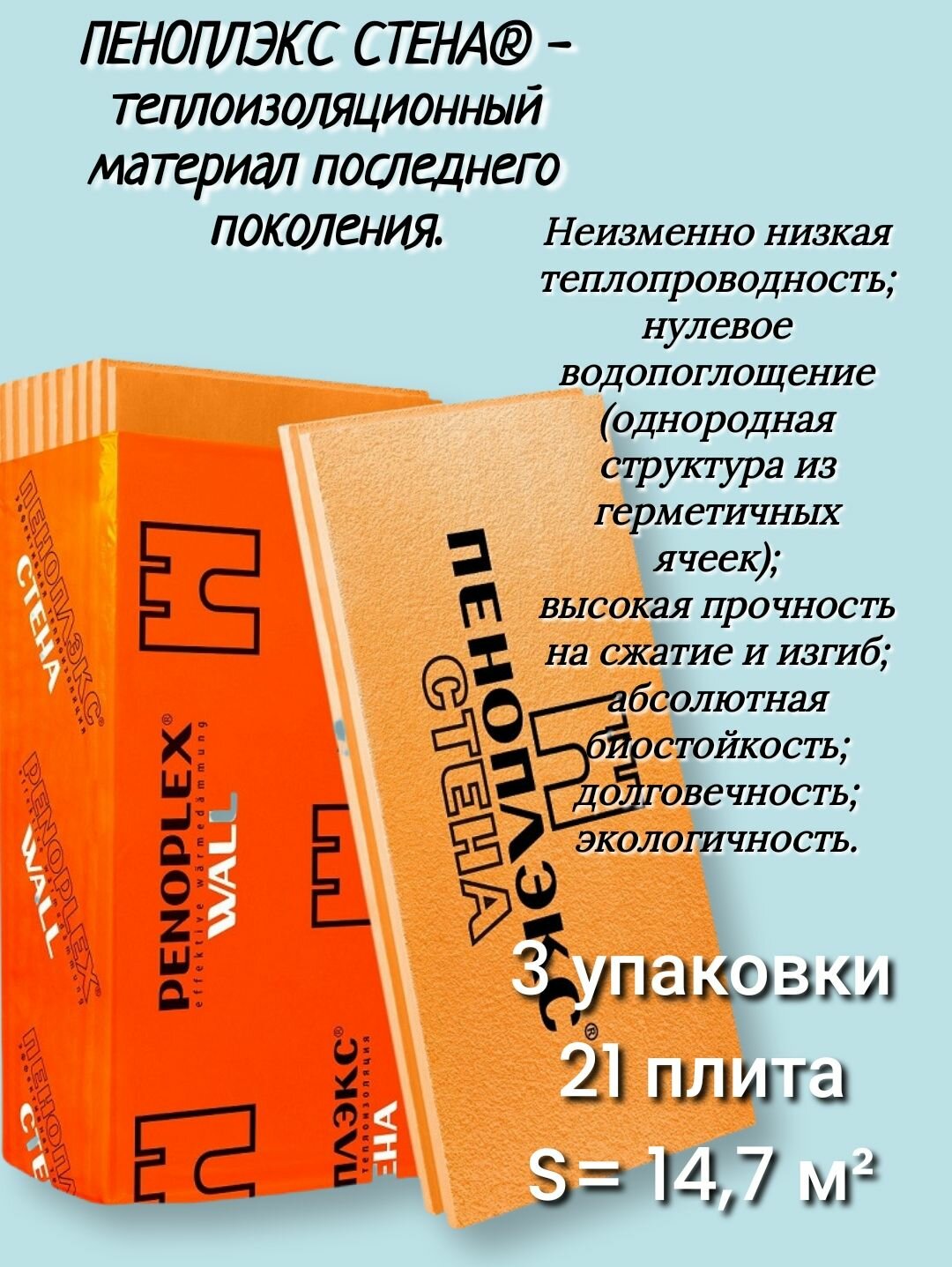 Утеплитель Пеноплекс 50 мм Стена 21 плита 14,7 м2 из пенополистирола для стен, крыши, пола