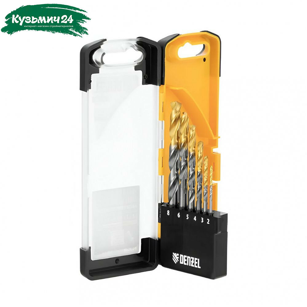 Набор сверл по металлу Denzel 723004, 6 шт, спиральные, хвостовик цилиндрический