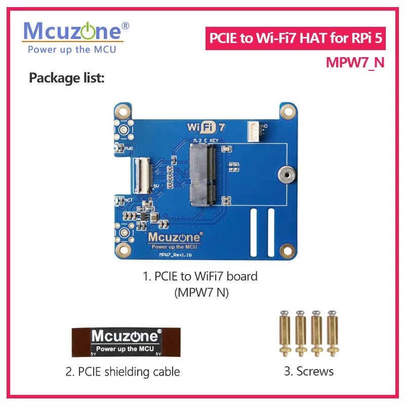 MCUZONE MPW7 адаптер Wi-Fi 7 для Raspberry Pi 5