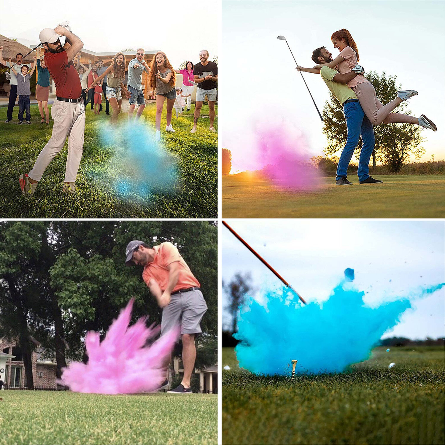 1 пара мячей для гольфа Gender Reveal, 1 розовый 1 синий 2 белых, размер 4.2x4.2x4.2cm, с порошком, для вечеринок открытия пола, подарок будущим родителям, в комплекте мячи и теи для гольфа