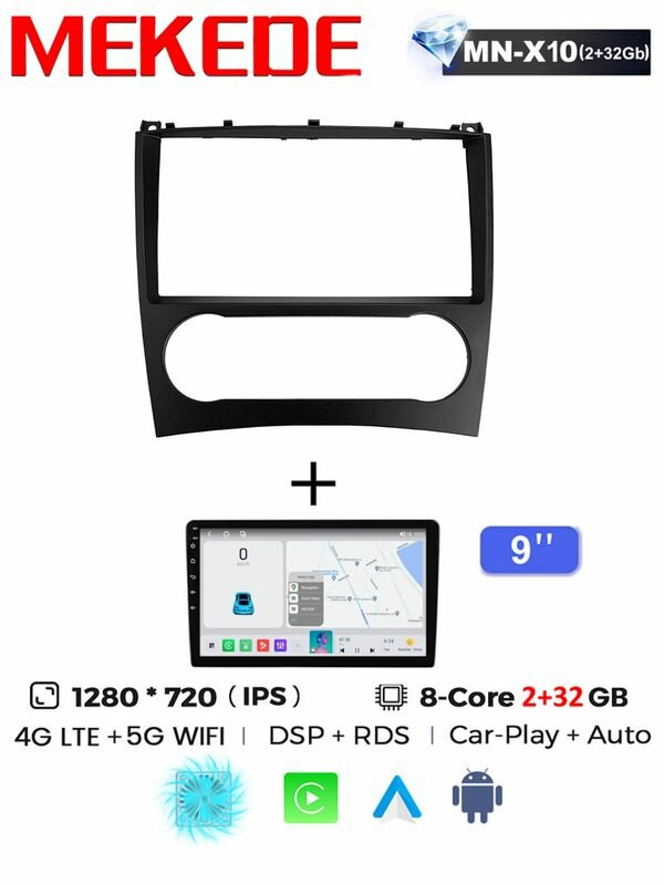 Магнитола 9" Mekede MN X10 Pro 2/32 Gb Mercedes Benz C-Class W203 CL203 C209 A209 2004-2011 carplay