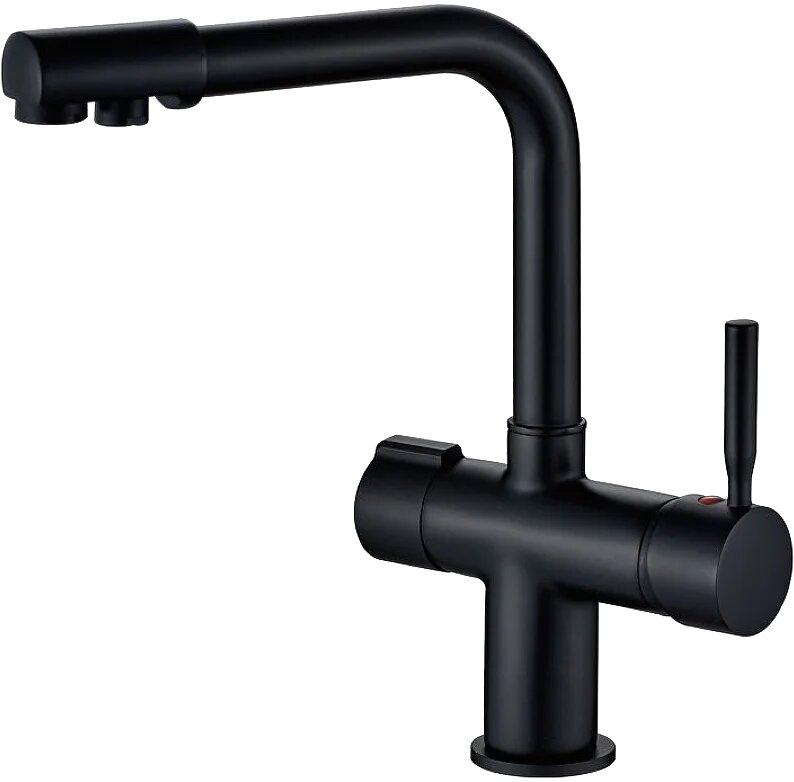 Смеситель для кухни Haiba HB088-7 HB70088-7 с краном для питьевой воды, с поворотным изливом, черный, матовый, однорычажный, латунный, с керамическим картриджем