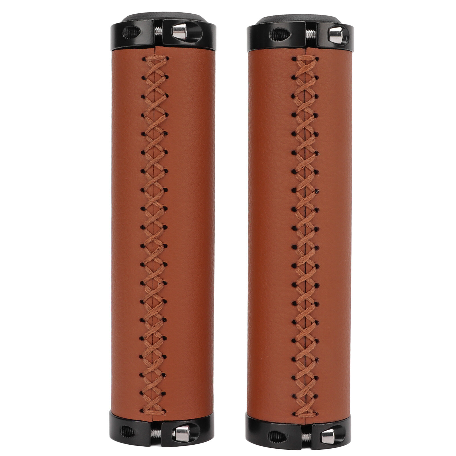Bike Grips Shockproof Prevent Slip Soft Fiber Leather Handlebar with End Cover for Mountain Folding Bikes Brown