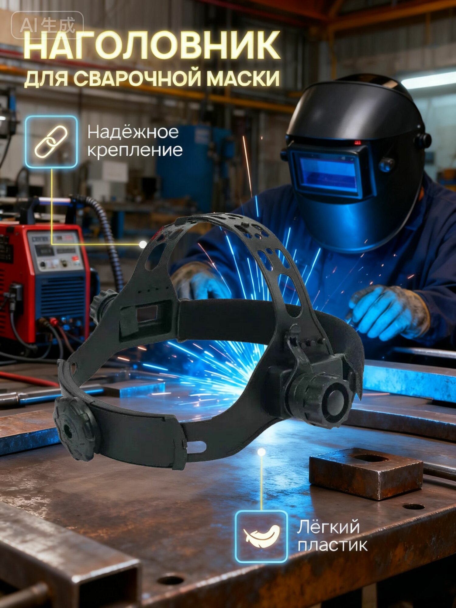 Крепление сварочной маски регулируемое, 1 наголовник, надежная фиксация на голове