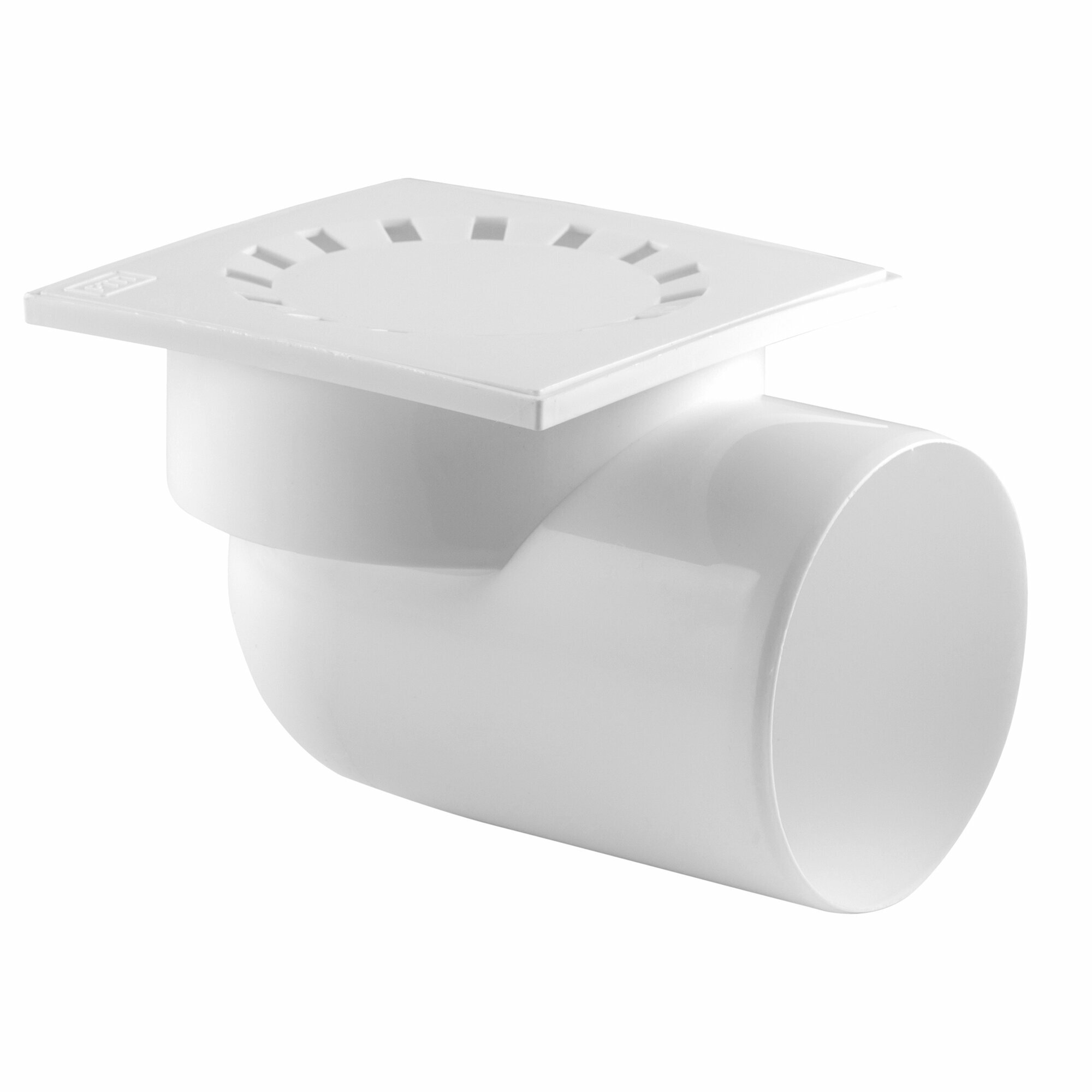 Трап горизонтальный 150х150 мм, угловой, с сухим затвором, с поплавком, белый, выпуск 110 мм, РТП | 36576