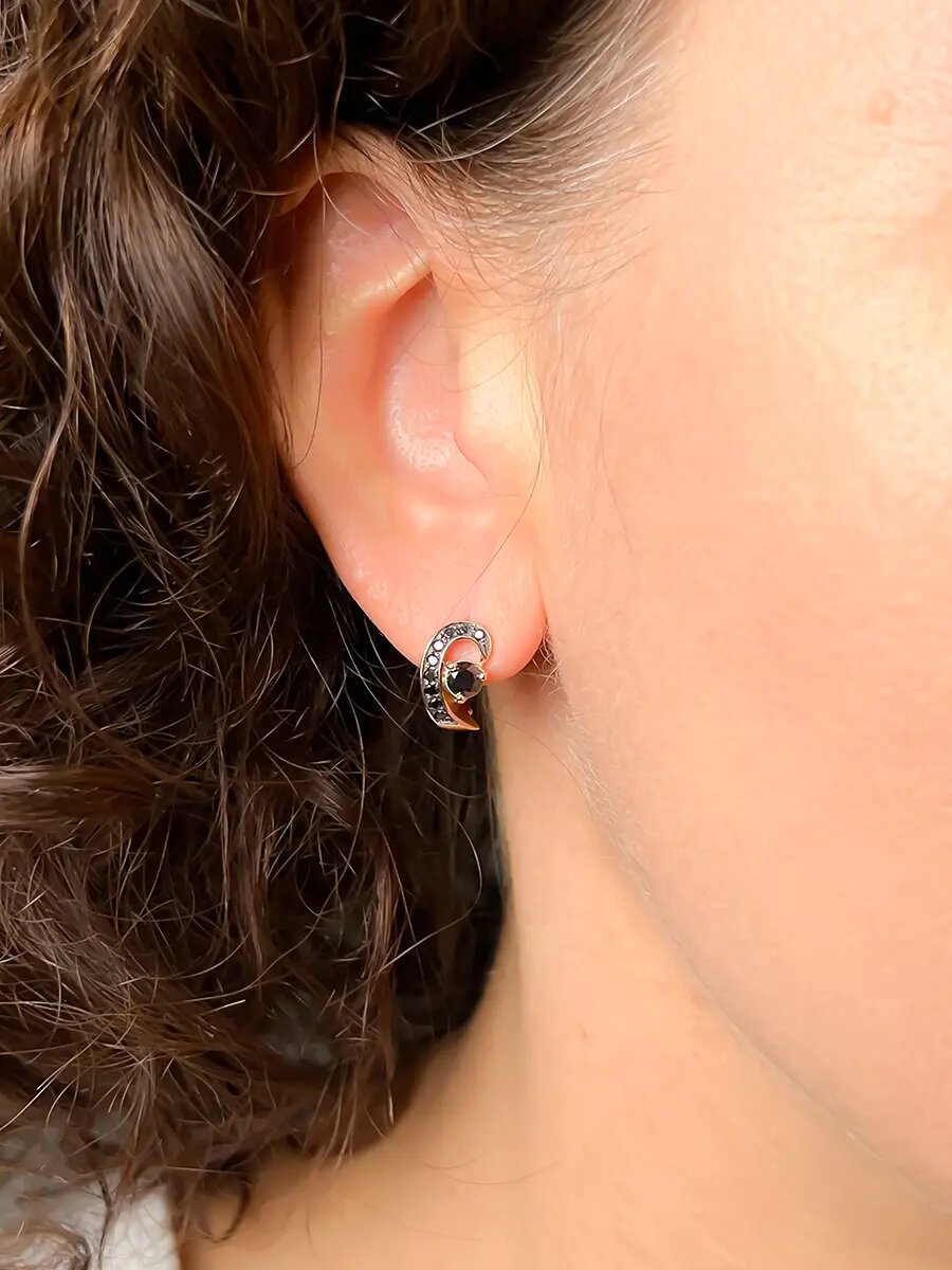 Серьги, красное золото, 585 проба, бриллиант