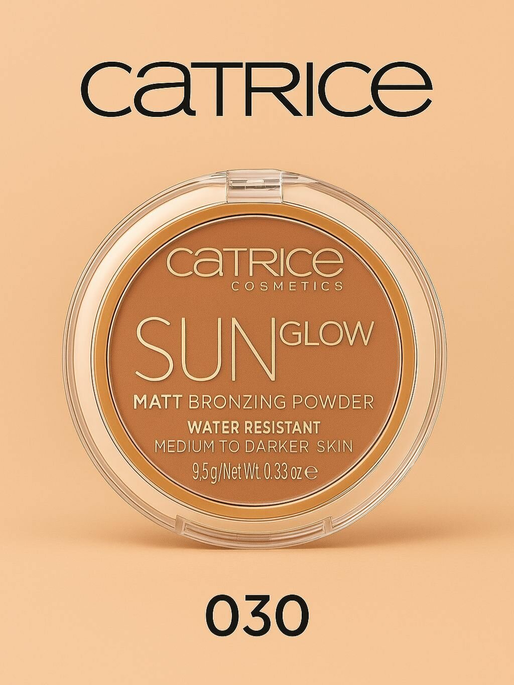 Пудра-бронзер компактная для лица CATRICE SUN GLOW MATT тон 030 (средний бронзовый) с эффектом загара
