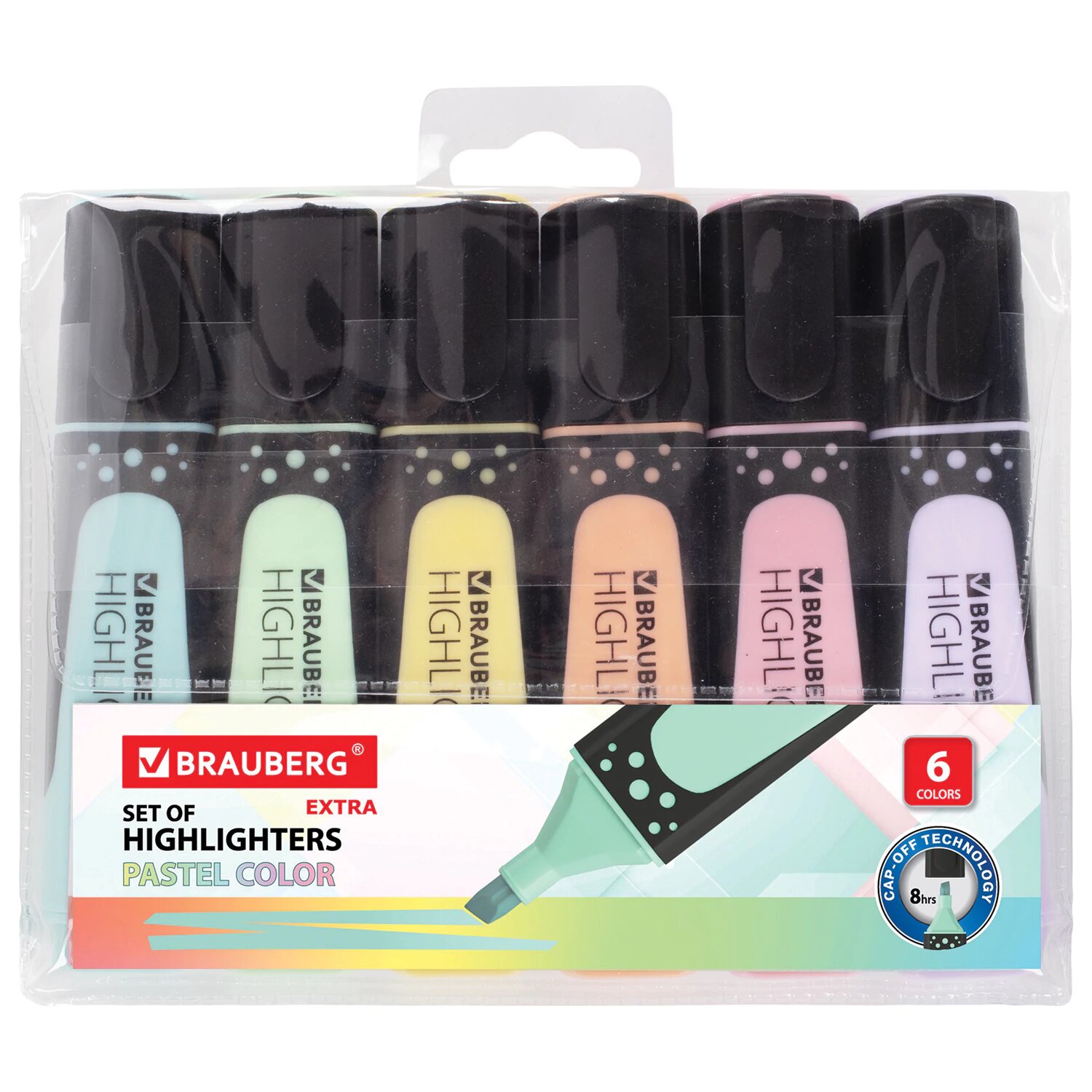 Упаковка 4 шт. Набор текстовыделителей BRAUBERG 6 шт, Ассорти, "EXTRA PASTEL", прорезиненный корпус, линия 1-5 мм, 151757