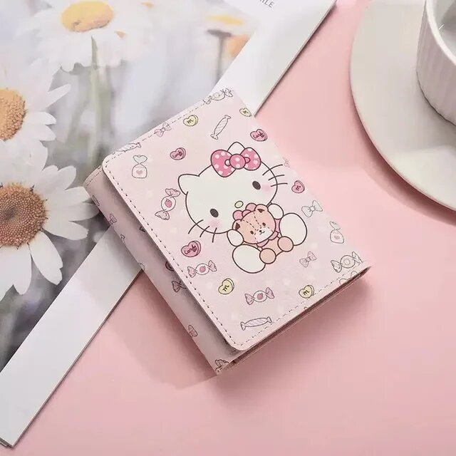 Новый милый кошелек Sanrio Hello Kitty, очаровательный кошелек из искусственной кожи с изображением кота, держатель для карт, женский аксессуар, подарок для детей