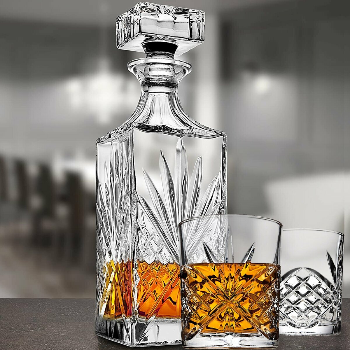 Подарочный набор для виски, декантер с двумя стаканами и камнями в деревянной коробке, Adam Franklin AF-GRAF-11