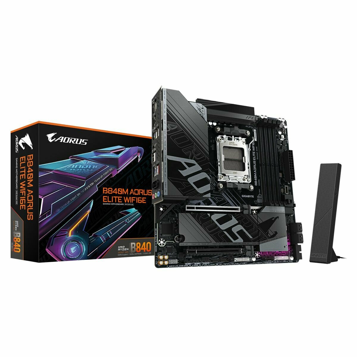 Материнская плата Gigabyte B840M AORUS ELITE WIFI6E, AM5, AMD B840, Micro-ATX, RTL (B840M AORUS ELITE WIFI6E)
