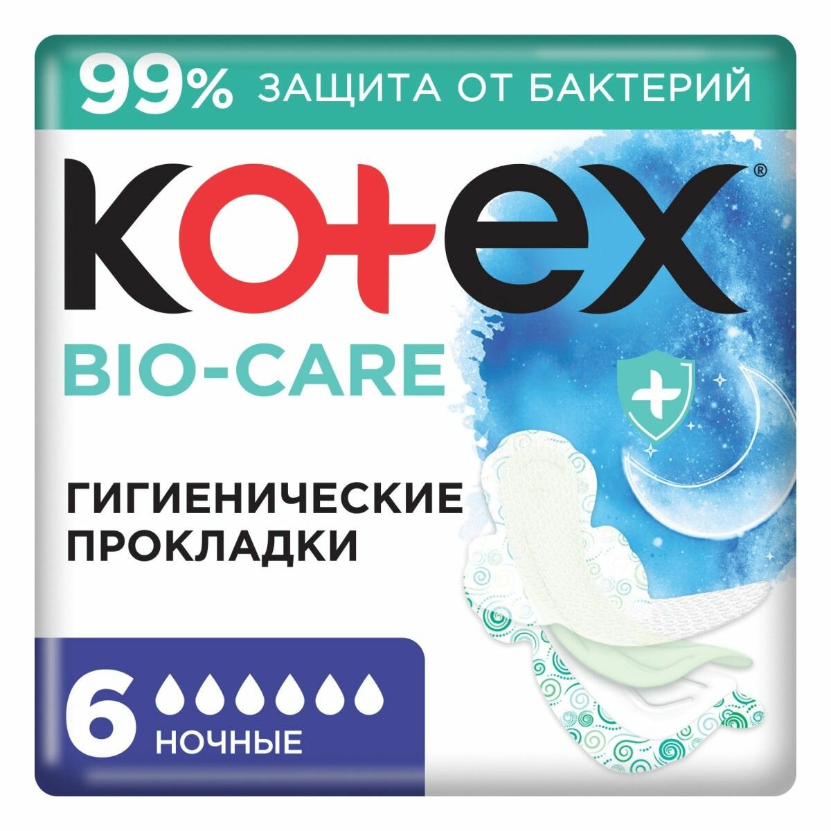 Kotex Bio-Care ночные, прокладки, 6 шт.