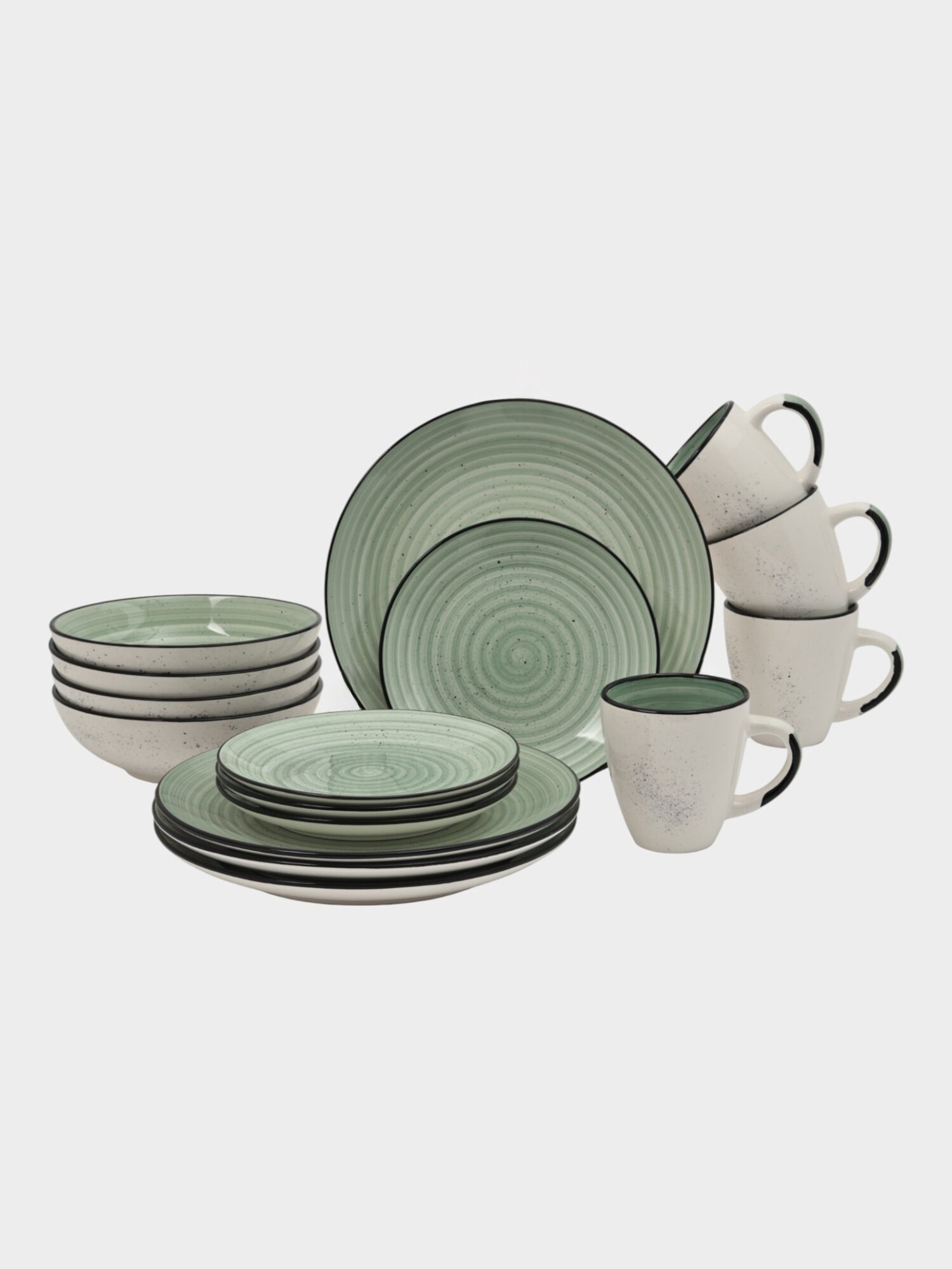 Набор посуды Доляна "Nature Тар", 16 предметов, керамика, цвет зелёный