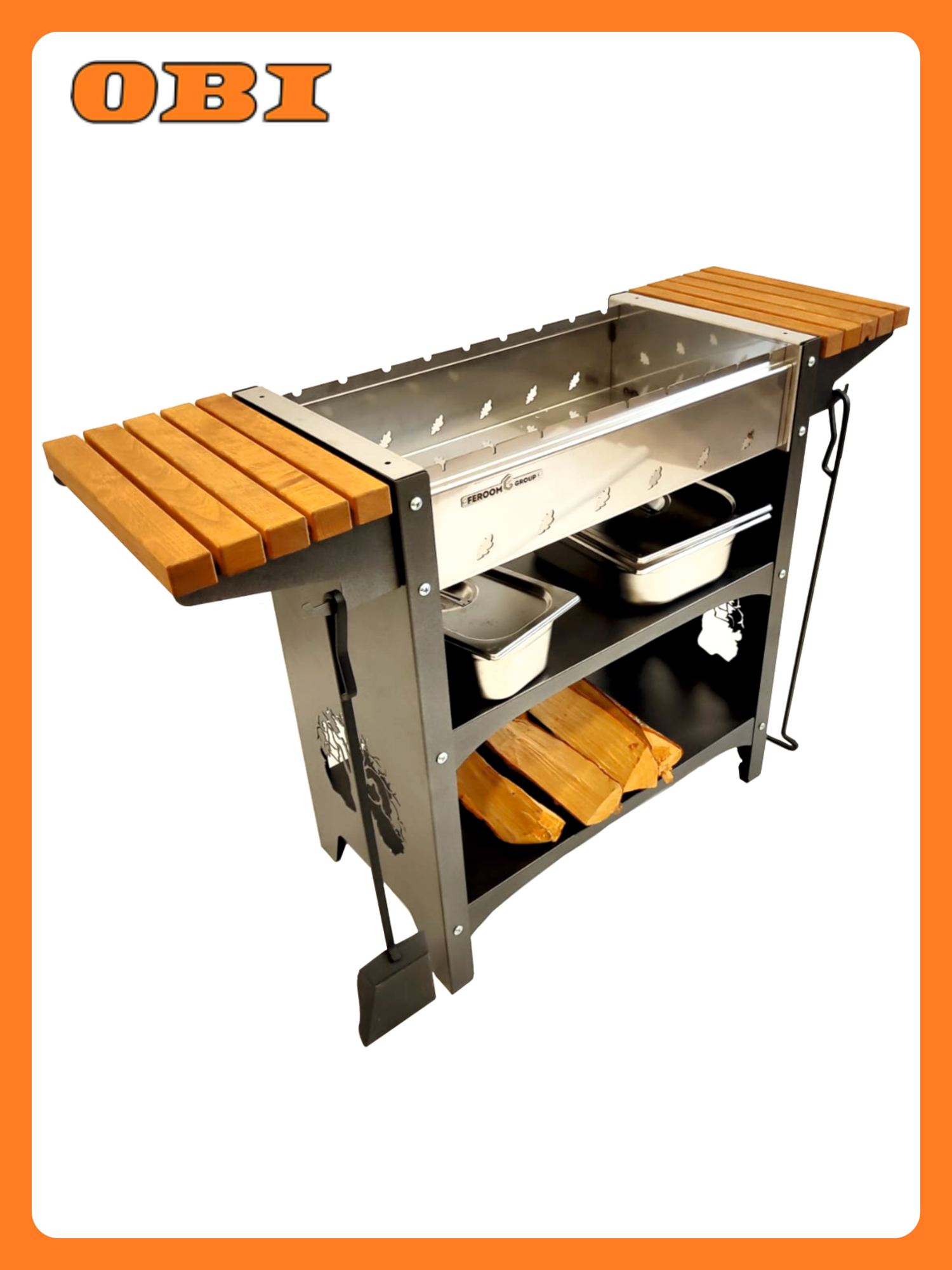 Мангал F.GROUP, нержавеющая сталь, стационарный, 2мм, серебристый, 115x79x37см