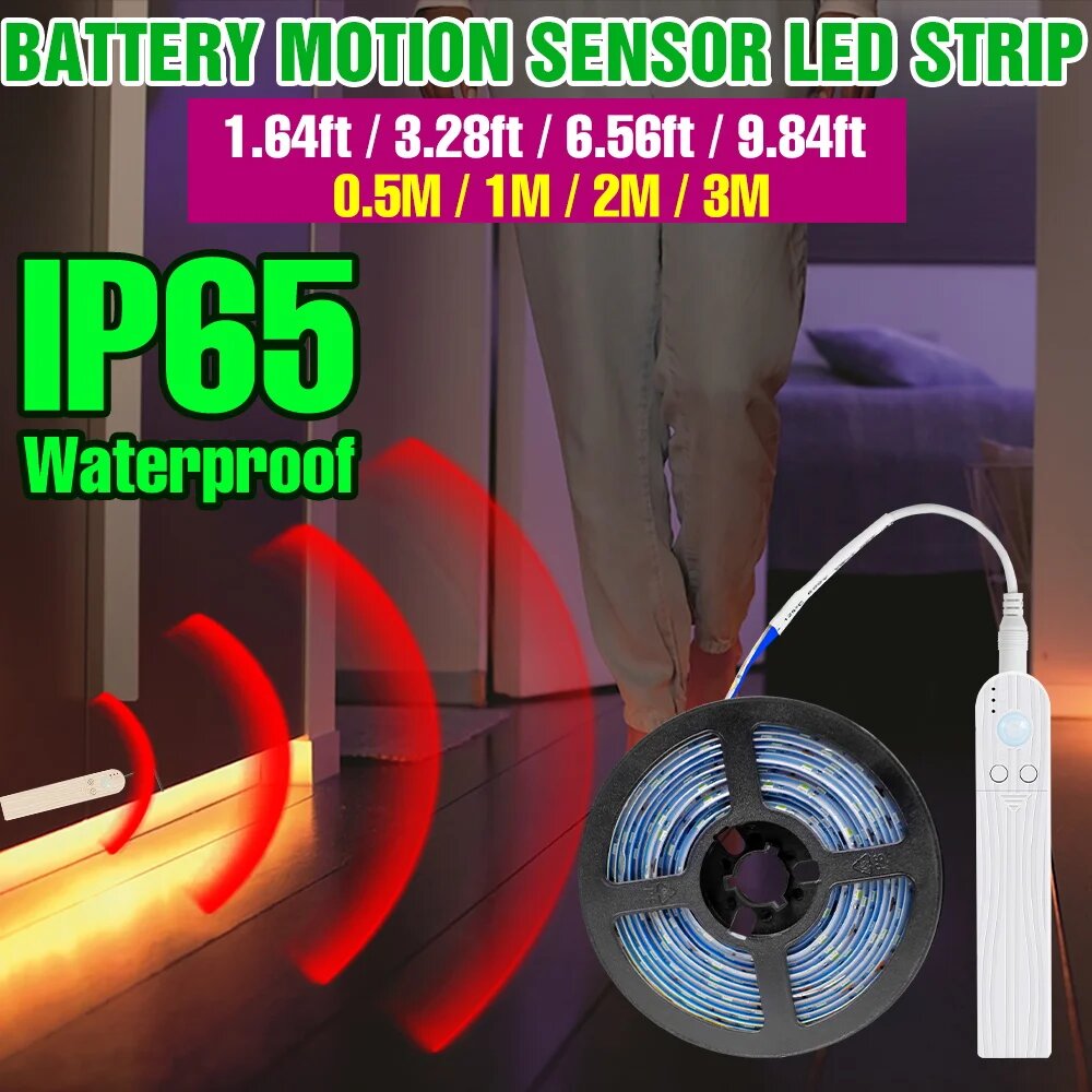Светодиодная Лента Для Кухонных Шкафов С Датчиком Движения PIR, Работающая От Батареек, Подсветка Для Полок