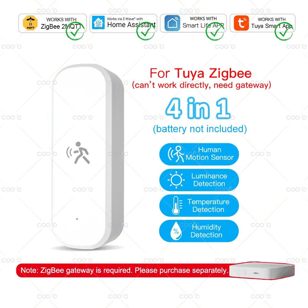 Умный датчик движения Tuya Zigbee Tuya Zigbee 4 IN 1