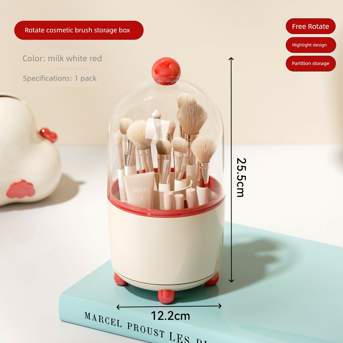 Тубус для хранения кистей для макияжа, вращающийся, пылезащитный, с крышкой, органайзер для косметики, помады, теней