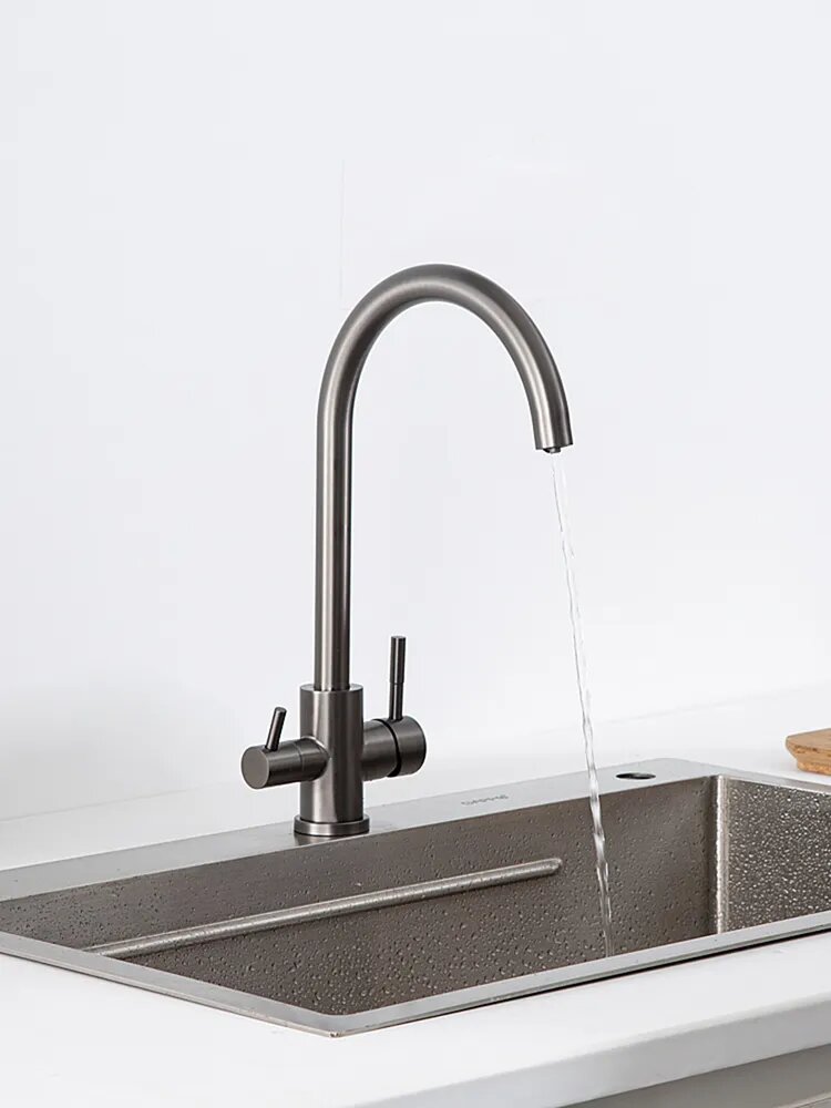 Смеситель для кухни FRAP F43899-49 Оружейная сталь, d35, нержавеющая сталь, с выходом под фильтр