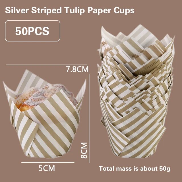 50 шт. бумажных формочек для кексов в форме тюльпана, маслостойкие вкладыши для выпечки кексов, инструменты для украшения кексов, формочки для кексов.