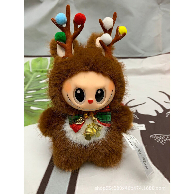 Кукла с модифицированными оленьими рогами на Рождество и Новый год, плюшевая игрушка Labubu macaron party, китайская версия, брелок-кукла, тренд