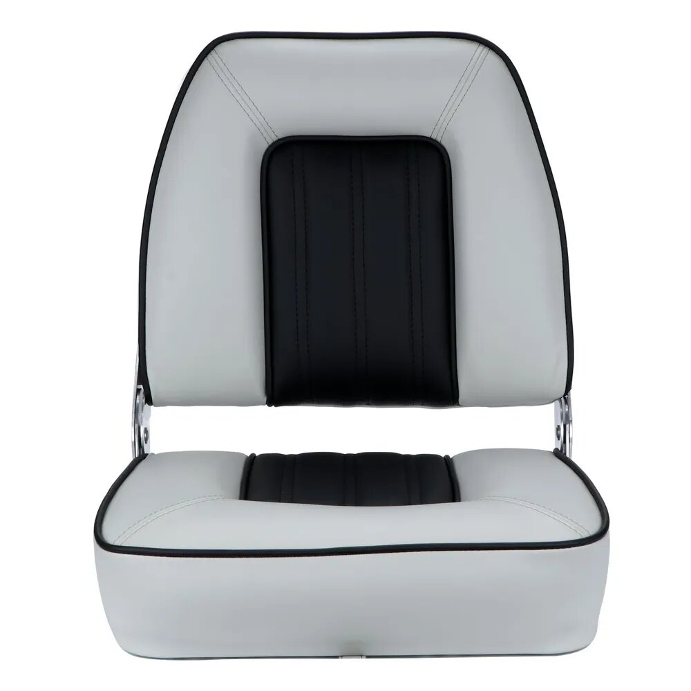 Сиденье для лодки белое с черным, 40х42 см. Морское кресло для катера и яхты