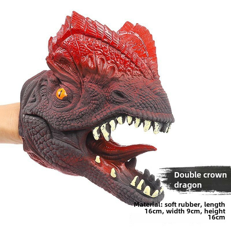 Кукла на руку динозавр мягкая резина треугольник тираннозавр дети симуляция модель животного акула акула рука голова мальчик игрушка (Кукла на руку Двойная Корона дракон)