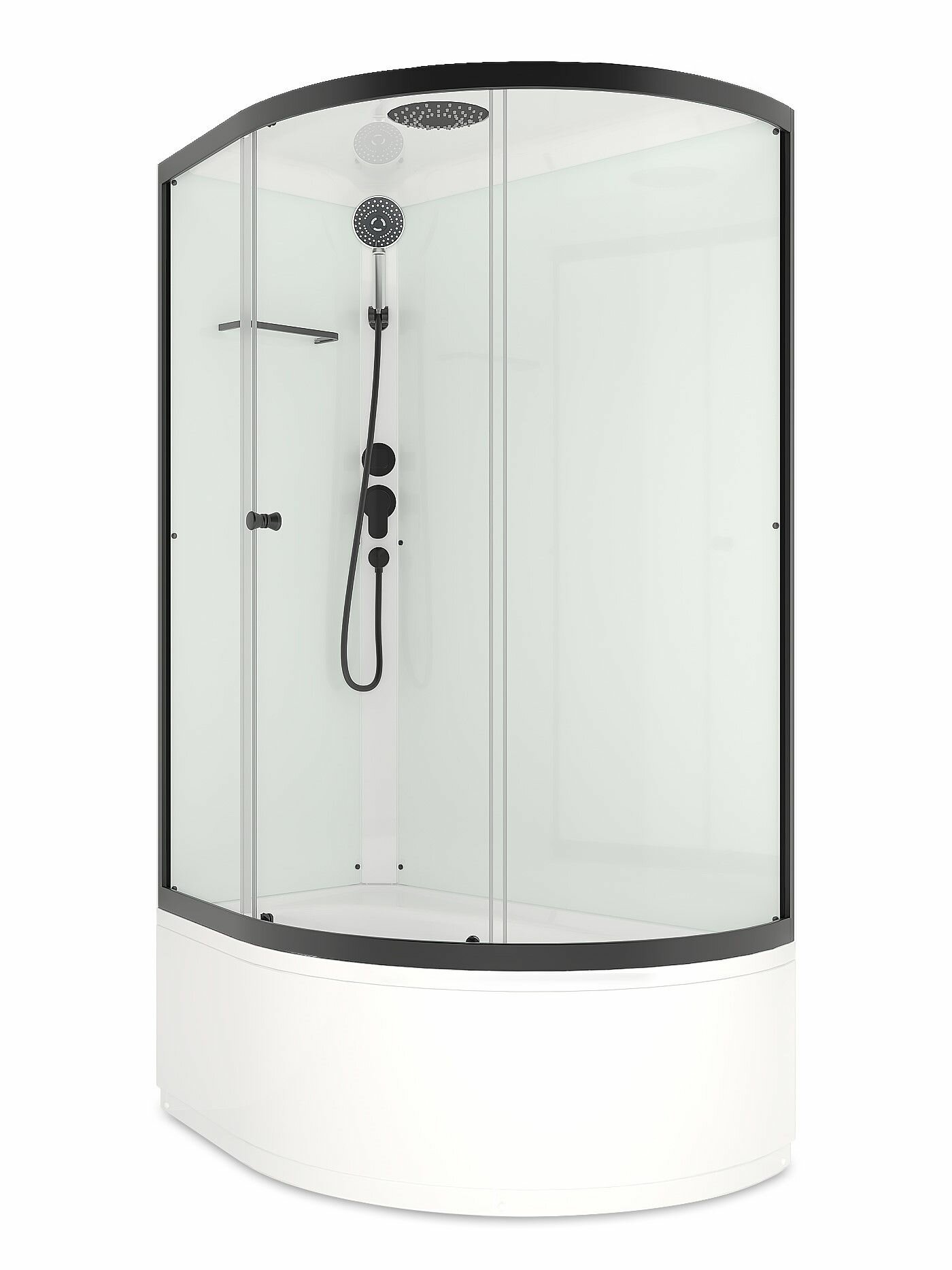 Душевая кабина Simple угловая правосторонняя 120х80, белая, черный профиль, высокий поддон, прозрачное закаленное стекло 4 мм, с функцией тропический душ