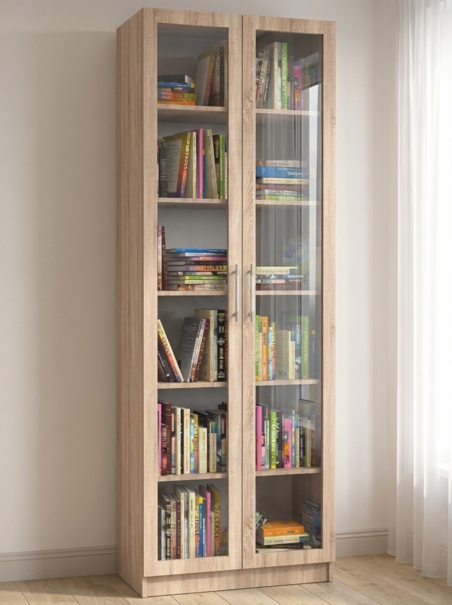 Шкаф книжный двухстворчатый Вита 2-1 с 6 полками, ШхГхВ: 68х38х210 см, дуб сонома