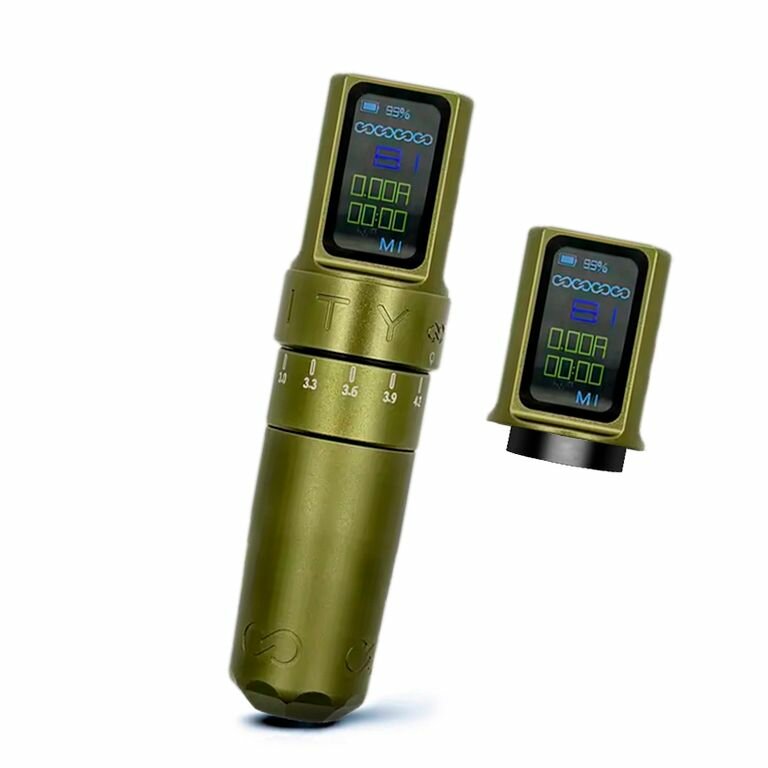 Беспроводная машинка для тату и татуажа с регулировкой хода Defenderr INFINITY Army Green (2 блока)