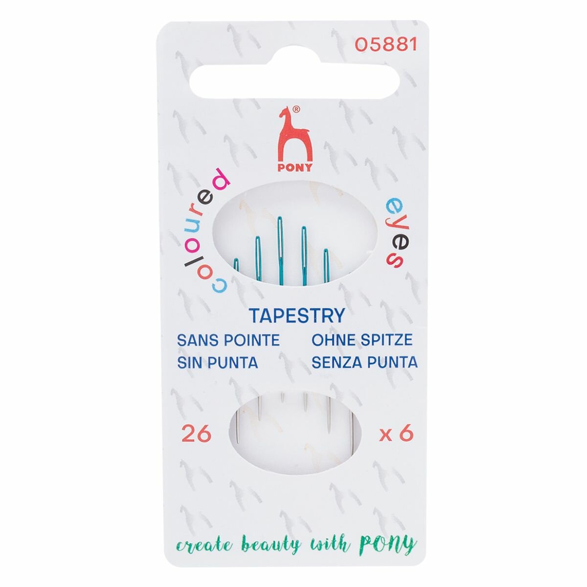 Иглы ручные гобеленовые с цветным ушком № 26, 6шт, PONY
