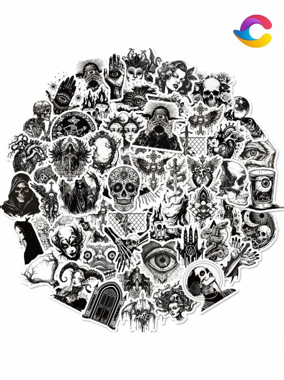 Наклейки Готический череп 50 шт