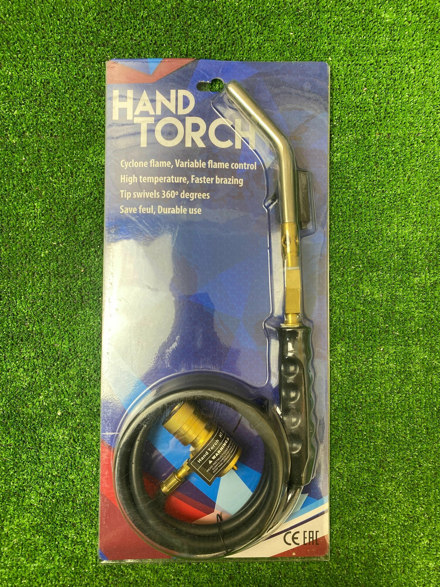 Газовая паяльная горелка с двумя соплами для мапп газа с шлангом и пьезоподжигом. (Мапп)