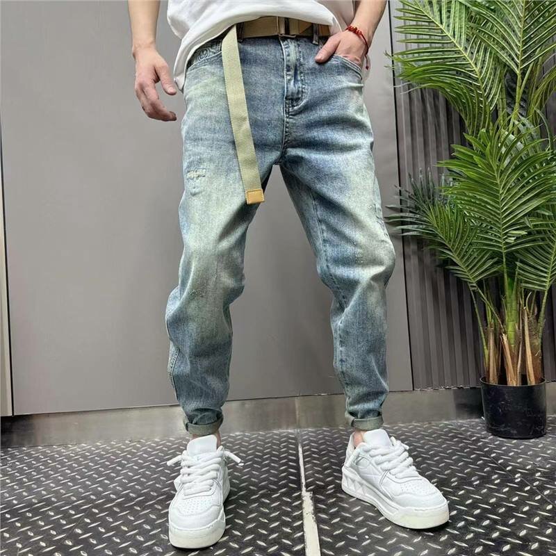 MON Мужские Джинсы Премиум Поцарапанные Кроп Слим Деним, Размер_32