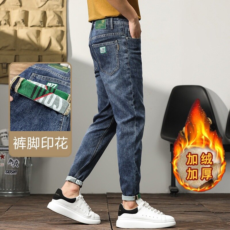 MON Мужские Джинсы Премиум Печать Кроп Потертые Пэч Слим Деним, Размер_34