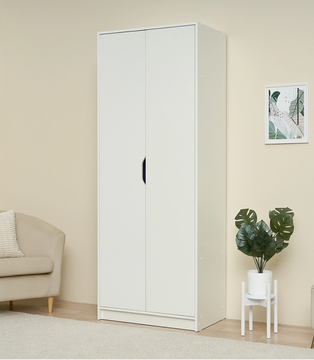 Шкаф руна ШК-02 распашной для одежды, двухстворчатый, 80×210×50 см, белый