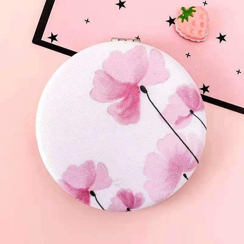 Портативное ПУ зеркало с двойной стороной круглый компактный косметический зеркало 7 см диаметр лотос для путешествий и