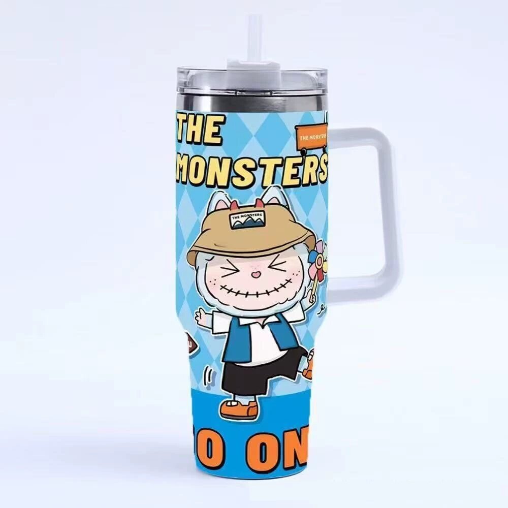 Термокружка Labubu 40 унций с мультяшным рисунком, из нержавеющей стали 304, с соломинкой, для автомобиля Узор 540 унций