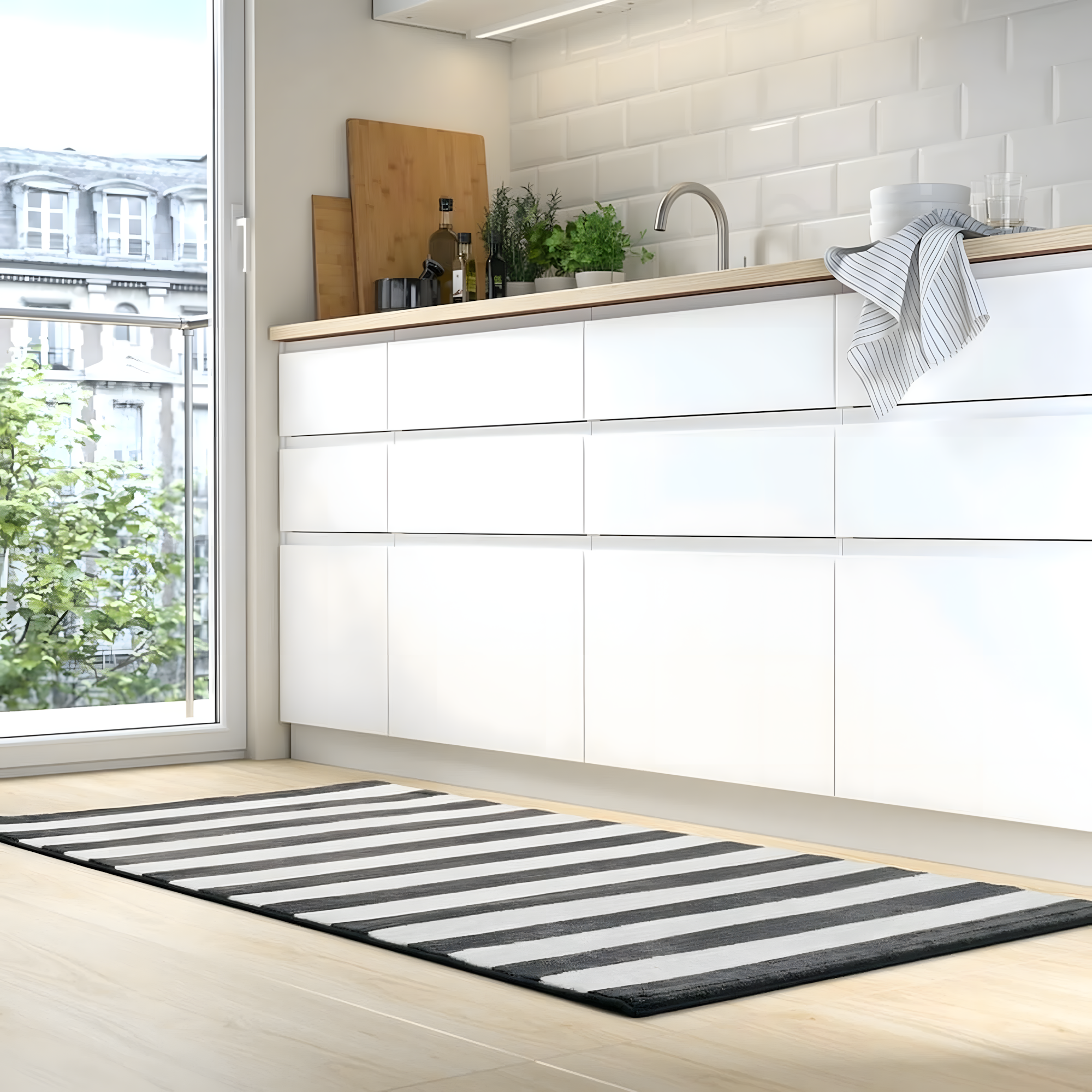 Ковер с коротким ворсом IKEA ELSYSTEM , черный/белый/полосатый, 80x150 см