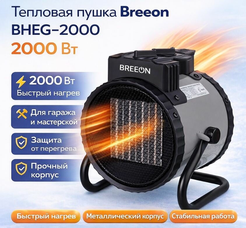 Тепловая пушка Breeon BHEG-2000, 1000/2000 Вт, до 25 м